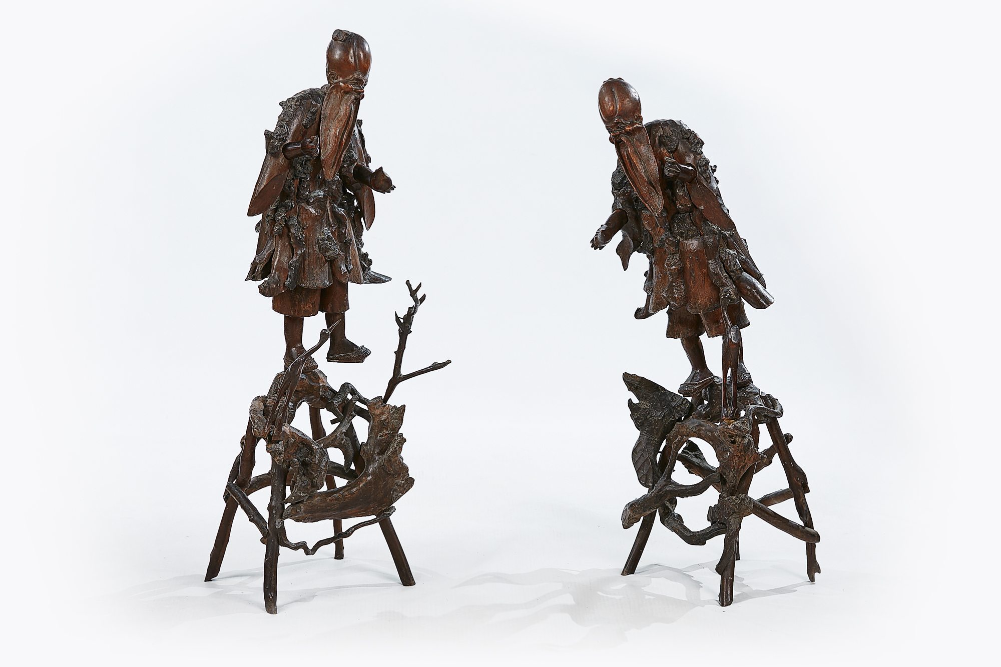 19th Century Pair of Chinese Root Carvings of the Deity Shou Lao - O ...